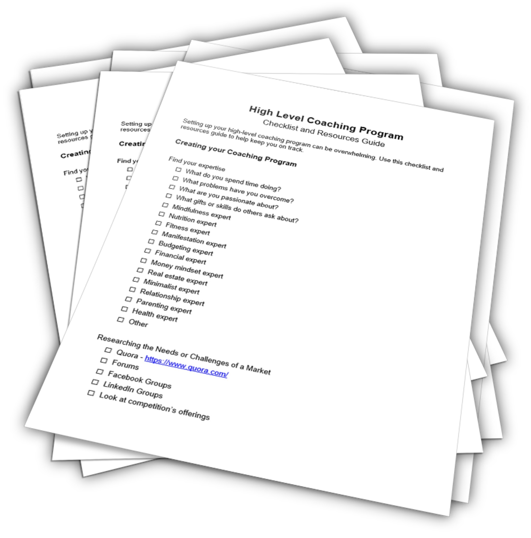 High Level Coaching Program Checklist - Internet Marketing Mozie